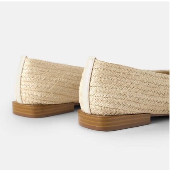 Zara | Shoes | Zara Raffia Woven Ballerina Natural Shoes Wooden Heel ...